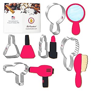 Foose Brand Diva Cookie Cutters 5 Piece Set - 2.75" Nail Polish, 3.75" Mirror, 2.75" Hair Dryer, 2.75" Lipstick, 4" Hair Brush, USA