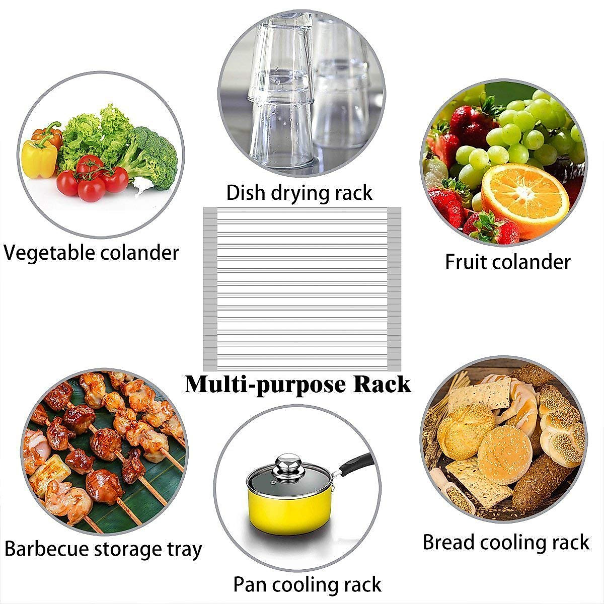 Roll Up Dish Drying Rack, 17 inch Stainless Steel In Sink Dish Drying Rack, Multipurpose Foldable Kitchen Sink Rack Mat for Dishes, Cups, Fruits Vegetables, Multi-Use Drying, Draining