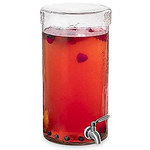 BIRDROCK HOME 1.5 Gallon Beverage Dispenser with Lid - Hammered Glass - Stainless Steel Spigot - Decorative Round Jar for Drinks - Lemonade Sangria Tea Water Drink Jar Jug - Home Parties