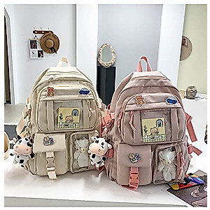 ncduansan Kawaii Backpack with Kawaii Pin and Accessories Backpack Cute Aesthetic Backpack Cute Kawaii Backpack for School(white)
