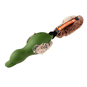 GiGwi Rubber Duck Dog Toy 'Push to Mute' Silent and Squeaky Toy Interactive with Plush Tail - Green