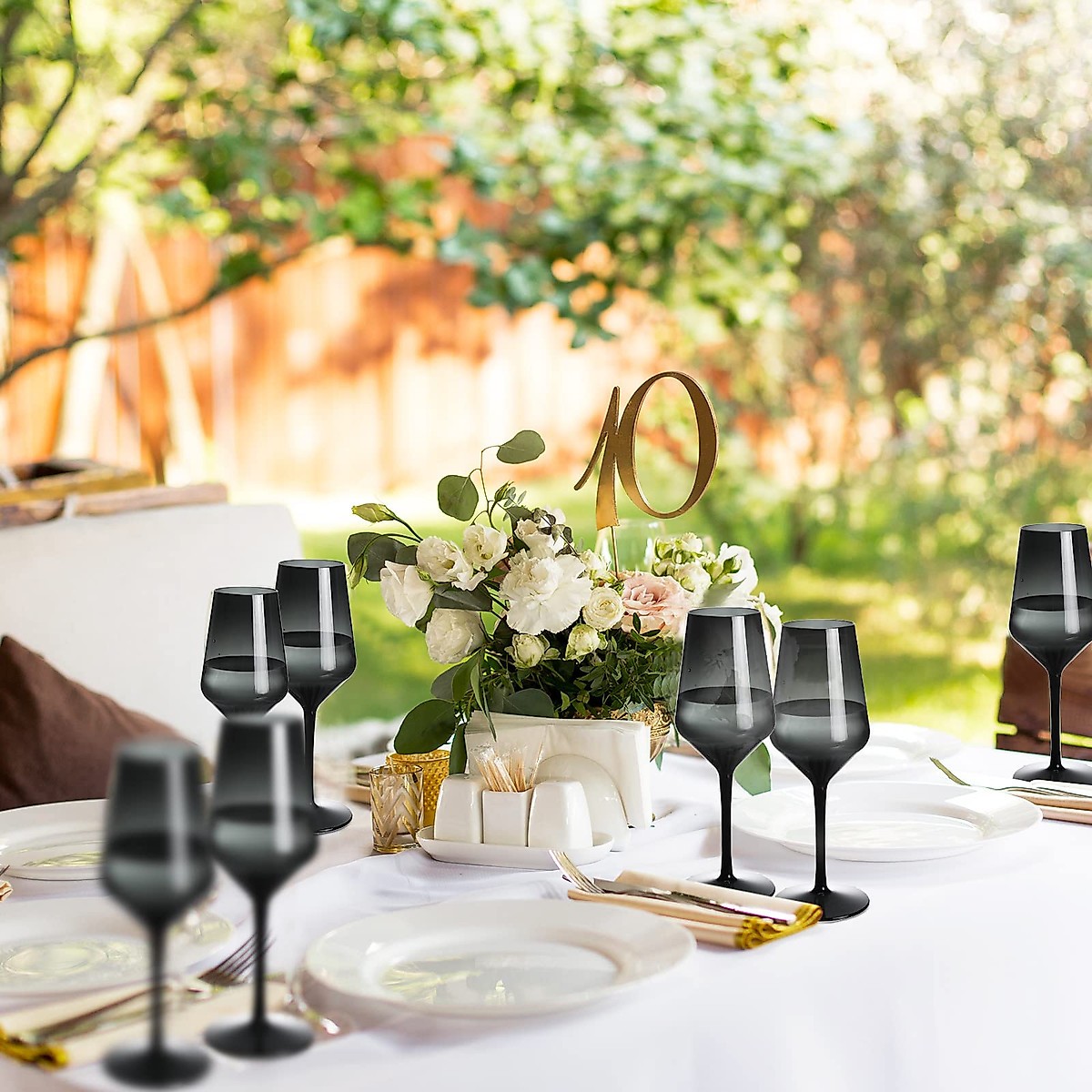 Mumufy 12 Pcs Stemmed Wine Glasses Black Plastic Stemmed Drinking Glasses 14 oz Glasses Drinkware Reusable Wine Glasses Set Wine Glassware for Party Wedding Restaurant Anniversary Birthday