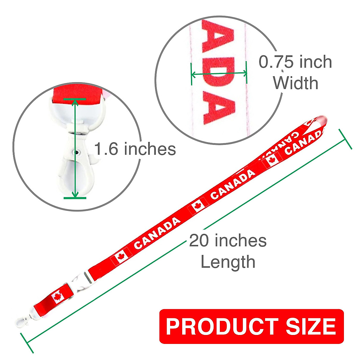 EASTEX Canada Flag Lanyard Keychain - Canadian Flag Lanyards for Keys Badges ID Fob Passport - Red and White Reversible ID Card Holder Keychain for Women Men Gift Souvenir (1 Canada Lanyard)