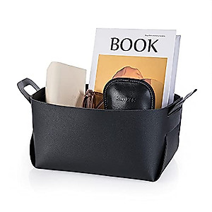 Hekyip Small Pu Leather Multifuctional Organizer, Desktop Organzing Makeup Brush Holder for Living Room, Dressing Table, Office Room (Black Large)