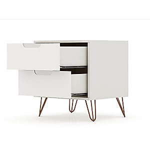 Manhattan Comfort Rockefeller Nightstand with Drawers, Mid Century Modern Bedside Table, Minimalist Display and Storage Organizer, Ideal for Bedroom and Living Room, Off-white