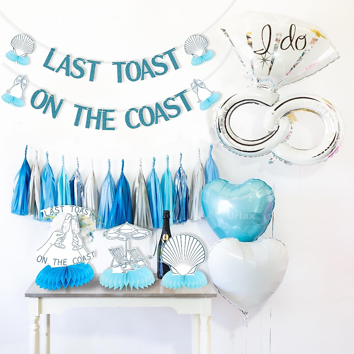 Last Toast On The Coast Party Decorations Coastal Bachelorette Honeycomb Centerpieces Blue Nautical Bachelorette Party supplies with Wine Cup Diamond Ring Shells Starfish for Bridal Shower