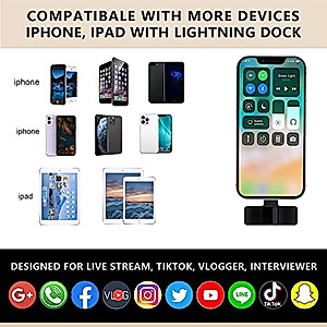 XXRCBag Wireless Lavalier Microphone for iPhone iPad, Plug-Play Mini Recording Phone Mic for Live Stream, APP Video Recording, Interview Video, Vlog, with Auto-Sync Noise Reduction (Black 2 in 1)