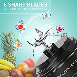 Portable Blender, Personal Blender for Shakes and Smoothies - USB Rechargeable 20oz Mini Blender with 6 Blades and ToGo Cup for Sports Travel Gym