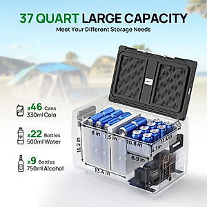 F40C4TMP 12 Volt Portable Refrigerator, 37 Quart Dual Zone Car Freezer With Independent Temperature Control, -4℉ to 50℉, 35L Compressor Fridge For Camping, Travel, Road Trip, Vehicle, Car, Truck, Van, RV, Outdoor and Home, 12V/24V DC & 110V AC