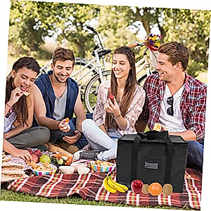 GRIRIW Insulation Bags Large Insulated Food Bag Foldable Shopping Bag Foldable Grocery Bags Restaurant Insulated Bag Foldable Lunch Bag Insulated Food Carrier Bag Cooler Bag Woven Black