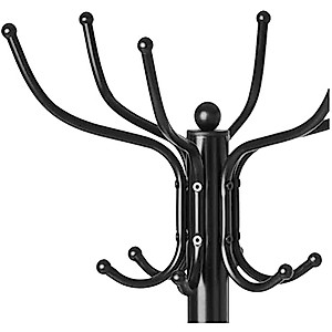 Tangkula Coat Rack Freestanding, 75 Inch Heavy Duty Metal Coat Hanger Stand with Umbrella Holder, Entryway Hat Jacket Hanger with 12 Hooks for Scarf Crutch Bag Coat, Standing Coat Tree Rack(Black 003)
