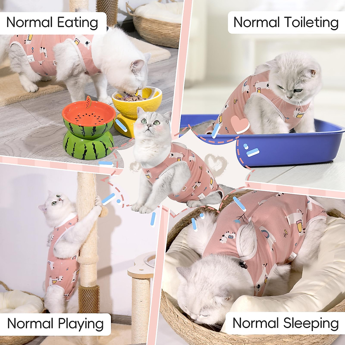 Purrpurrpets 2 Pack Cat Spay Recovery Suit Female, Breathable Cat Onesie for Cats After Surgery Female, Kitten Surgery Recovery Suit for Abdominal Wounds