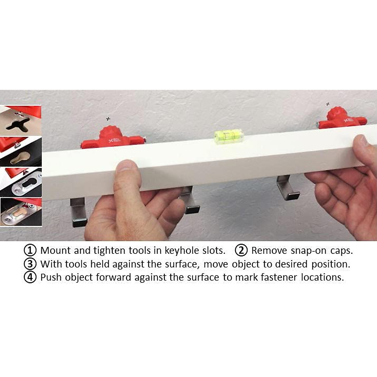 Keyhole Companion Marking Tool Set – Mount/Hang Items that have Keyhole Slots Without Measuring; Tools Mark Fastener Locations on Walls. Picture hanging, mount power strips, use w/keyhole hangers, etc