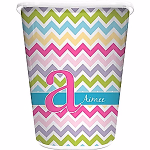 RNK Shops Colorful Chevron Waste Basket - Single Sided (White) (Personalized)
