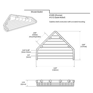 Gatco 1513 7-Inch Length Shower or Tub Corner Basket, Satin Nickel