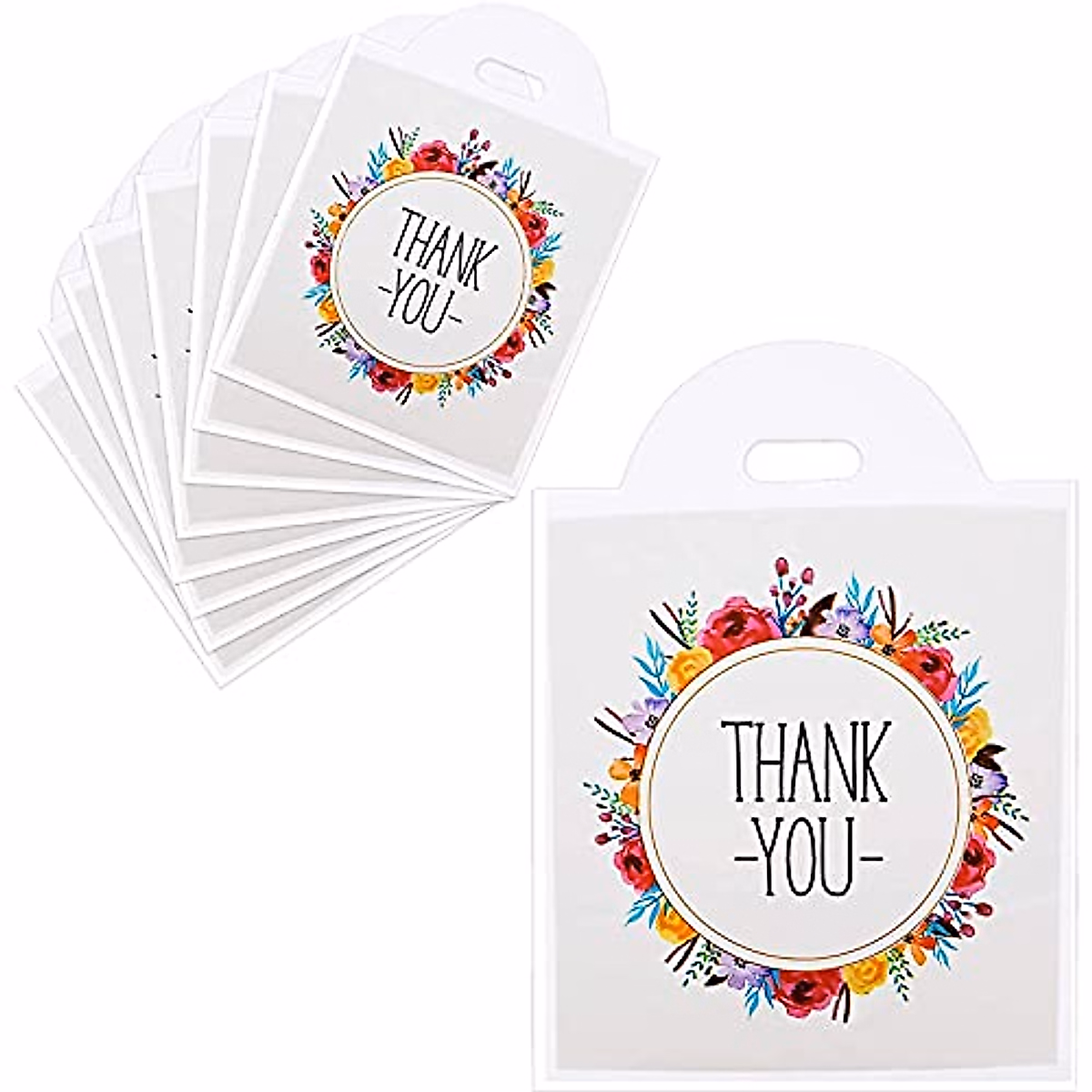 Thank You Gift Bags with Handles, Floral Wreath Design (12 x 13 in, 100 Pack)