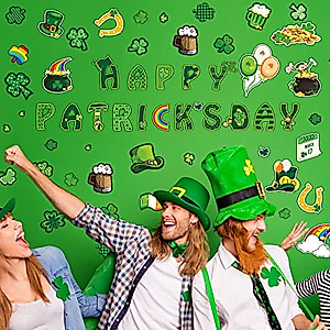 68 Pcs St. Patrick's Day Classroom Bulletin Border Decoration Shamrock Cutouts Gold Cutouts Hat Beer Mug Cutouts Happy St. Patrick's Day Cutouts for St. Patrick's Classroom Wall Decor (Fresh Shamrock)