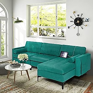 KOMFOTT 97-Inch Extra Large Convertible Sectional Sofa Couch, 3-Seat L Shaped Sofa with Reversible Chaise Lounge, Power Socket & 2 USB Ports, 2 Bolsters, Modular Sleeper Sofa Couch for Living Room