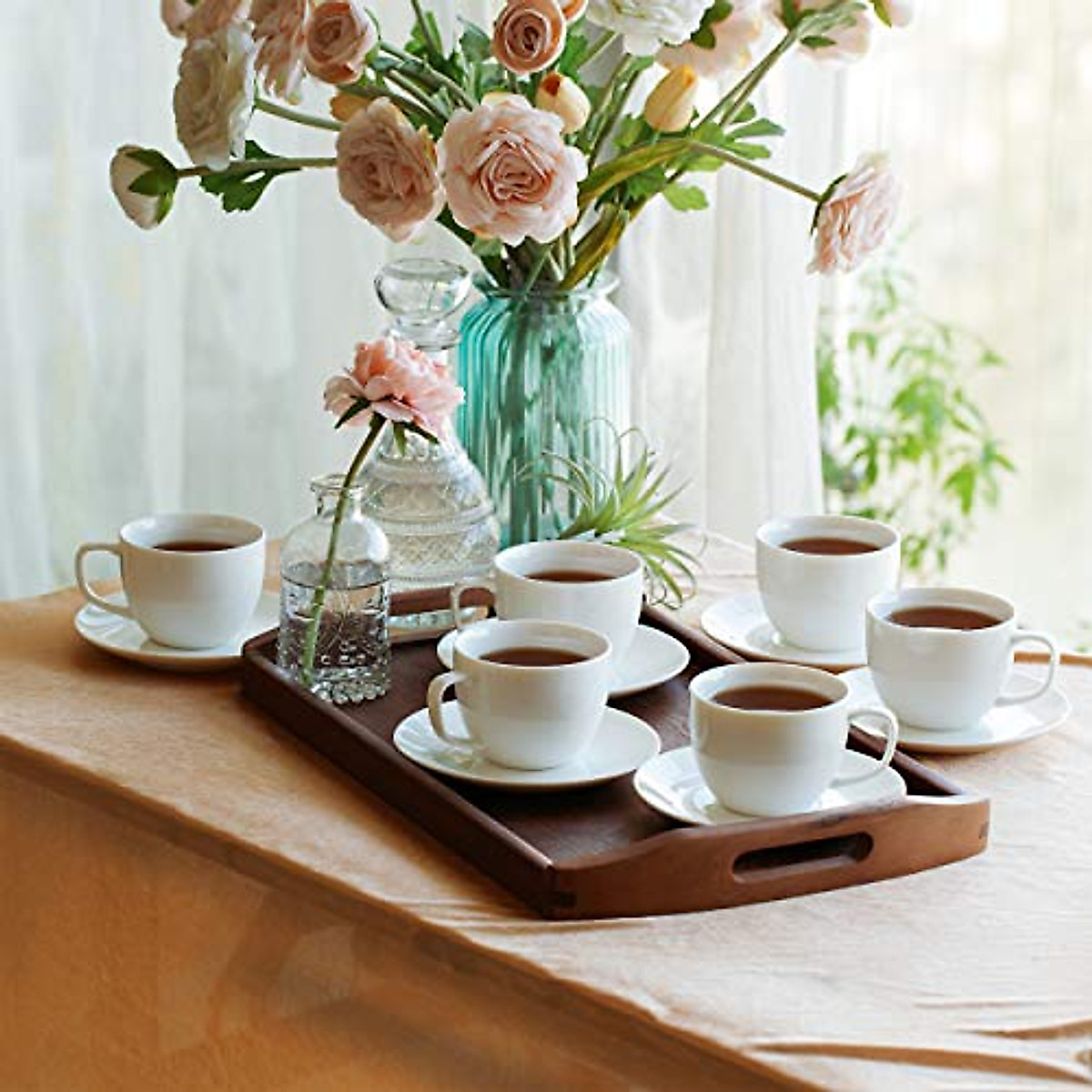 BTaT- Tea Cups and Saucers, Set of 6 (8 oz), Cappuccino Cups, Coffee Cups, White Tea Cup Set, British Coffee Cups, Porcelain Tea Set, Latte Cups, Espresso Mug, White Cups