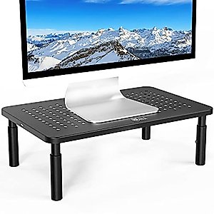 WALI Monitor Stand Riser, Adjustable Laptop Stand Riser Holder, 3 Height Adjustable Underneath Storage for Office Supplies (STT003), 1 Pack, Black