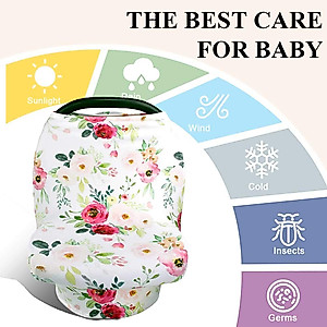 Floral Nursing Pillow Cover & Carseat Cover Set, Breastfeeding Pillow Slipcover & Car Seat Canopies for Baby Boys & Girls, Nursing Pillow Case & Stroller Covers for Newborn, Soft Fabric Fits Snug On I
