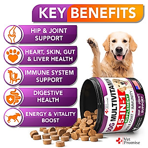 Dog Multivitamin Chewable with Glucosamine - Dog Vitamins and Supplements - Senior & Puppy Multivitamin for Dogs - Pet Joint Support Health - Immunity - Mobility - Energy - Gut - Skin - 120 Chews
