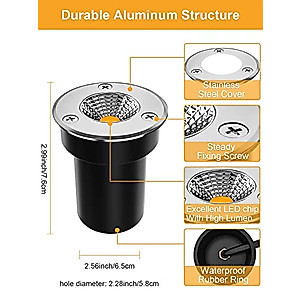 ZUCKEO Low Voltage Landscape Lights LED Well Lights 3W 12V-24V in Ground Lights IP67 Waterproof Low Voltage Landscape Lighting Flood Driveway Deck Step Garden Lights Outdoor (8 Pack Warm White)