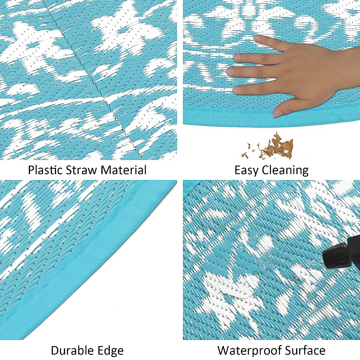 HEBE Round Outdoor Area Rug for Patios Clearance 6Ft Waterproof Mat Reversible Plastic Camping Door Mat, Circle Outside Carpet for RV, Camper,Porch,Deck,Balcony,Backyard