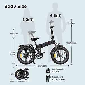 GOLMEZIL ENGWE Engine Pro Folding-Electric-Bike for Adults - Peak 1000W-48V-16AH Electric Bicyles with 24''x4.0 Fat Tire, Up to 28MPH 68Mile Range,Full Suspension Ebikes (Grey)