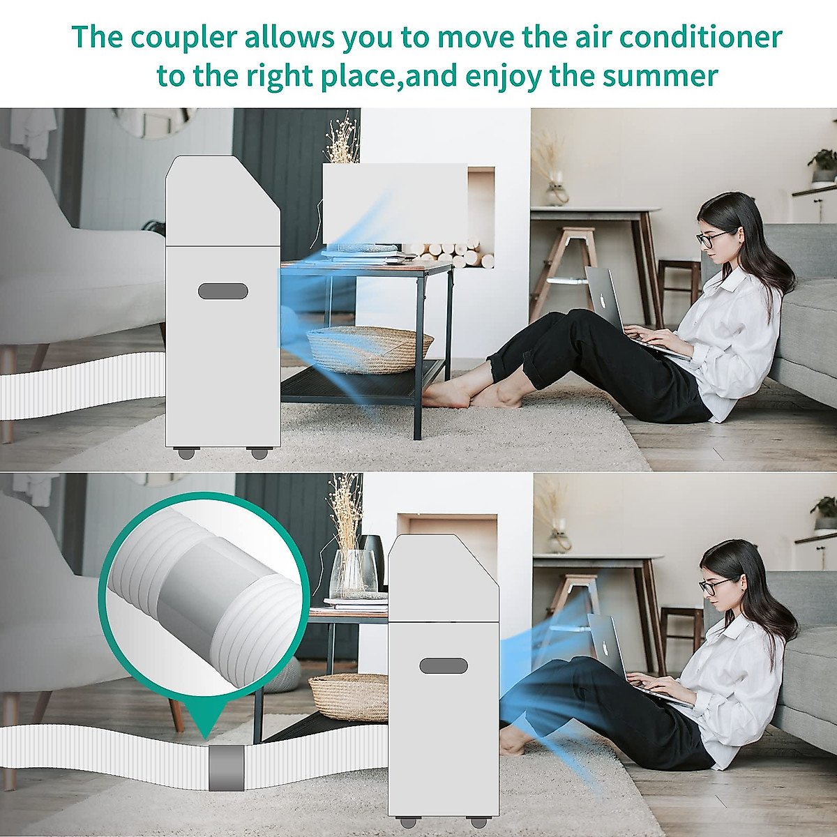 Veramz Air Conditioner Hose Coupler - 5.9inch Portable Air Conditioner Accessories AC Exhaust Hose Coupling Extender Connector, Universal Fit Support Clockwise/Counter-clockwise Thread Extension Parts