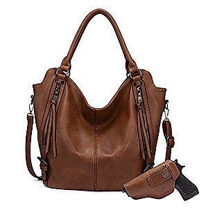 Concealed Carry Hobo Purse for Women Leather Crossbody Shoulder Bags Large Tote Bag with Detachable Holster