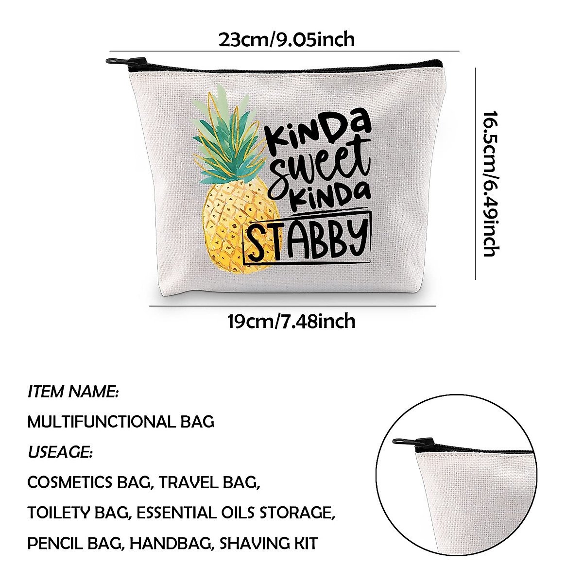 WCGXKO Kinda Gift Kinda Sweet Kinda Stabby Pineapple Zipper Pouch Makeup Bag (KINDA STABBY)