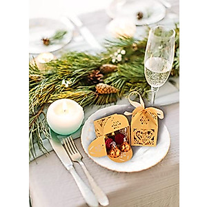 Elephant-package 25 Pcs Laser Cut Boxes (Gold), Bridal Shower Favor Boxes with Ribbon, Thank You Lace Candy Boxes, Party Favor, Wedding, Anniversary