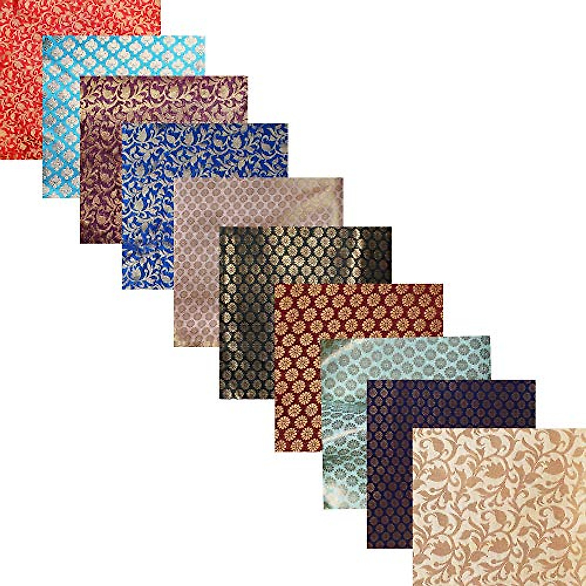 Assorted Design Bundles Quilting 10 Pcs Brocade Art Silk Fabric Swatches for Sewing Scrapbook DIY Project Craft