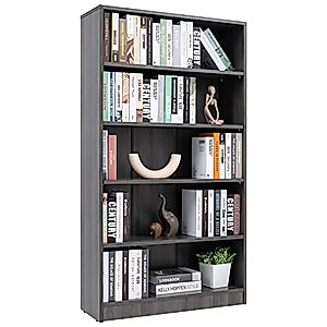 5-Shelf Wood Bookcase Freestanding Display Bookshelf for Home Office School (Grey,11.6" Depth*33" Width*59.8" Height)