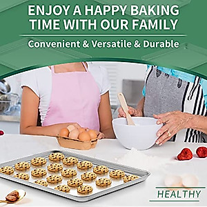 Baking Sheets Set of 2, HKJ Chef Cookie Sheets 2 Pieces & Stainless Steel Baking Pans & Toaster Oven Tray Pans, Rectangle Size 18 x 13 x 1 inch, Non Toxic & Healthy & Easy to Clean