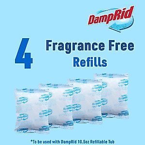 DampRid 10.5 oz Fragrance Free Absorber Easy Fill Refill Packs-4 Count – Attracts & Traps Moisture for Fresher, Cleaner Air, Blue/White