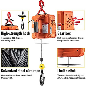 VEVOR Electric Hoist Winch, 1100lbs Portable Electric Winch, 1500W 110V Power Winch Crane, 25ft Lifting Height, w/Wireless Remote Control and Overload Protection for Garages Warehouse Lifting Towing