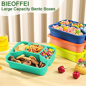 BIEOFFEI 4 Pack Bento Box Lunch Boxes for Adults, 4 Compartment Meal Prep Containers with Lids, Reusable Bento Box Snack Containers for Work, Travel, Picnic, Microwave & Dishwasher Safe