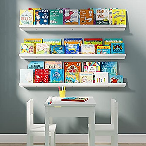 Wallniture Metallo Floating Shelves for Wall, 46" Kids Bookshelf for Toddler Toys, Nursery Room Decor, White Picture Ledge Aluminum Rust Free Material Set of 3