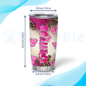 Hyturtle Personalized Breast Cancer Awareness Gifts For Women - Custom Name Stainless Steel Tumbler Coffee 20 oz With Lid - Breast Cancer Survivor Gifts For Friend, Mom On Awareness Month, Christmas