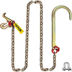 VEVOR J Hook Chain, 5/16 in x 6 ft Tow Chain Bridle, Grade 80 J Hook Transport Chain, 9260 Lbs Break Strength with JT Hook & Grab Hook, Tow Hooks for Trucks, Heavy Duty J Hook and Chain Shorteners
