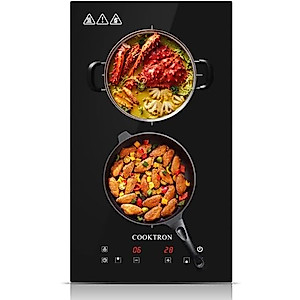 Electric Induction Cooktop,COOKTRON Built-in Electric Stovetop with 10 Power Levels, 3300W,Child Lock, Timer, Touch Control, 2 Burner Induction, Pause Function, 220-240V,Hard Wire(No Plug)