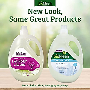 Biokleen Free & Clear Natural Liquid Laundry Detergent, Plant-Based, Unscented, Ultra-Concentrated - 300 Loads