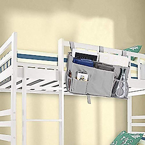 FUNYU Bedside Caddy, Bunk Bed Hanging Under Bed Storage Organizer Bag with 8 Pockets for College Dorm Rooms Essentials, Hospital Bed Rails,Camp