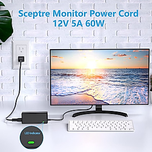 VHBW 12V for Sceptre Monitor Power Cord AC Adapter for Sceptre EC Series 35" 32" 30" 27" 24" 22" 20" 19" 15" E248W E225W E205W E275W C325W-1920R Screen LED-Lit Monitor Power Supply Cord Charger
