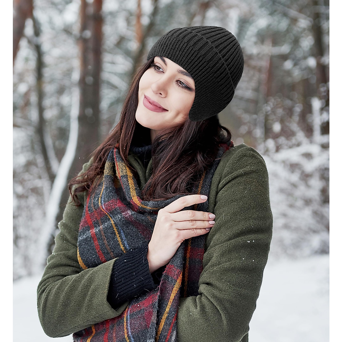 HiRui Knitted Beanie Hats Winter Hats Ear Covers for Men Women Kids Warm Slouchy (Black)