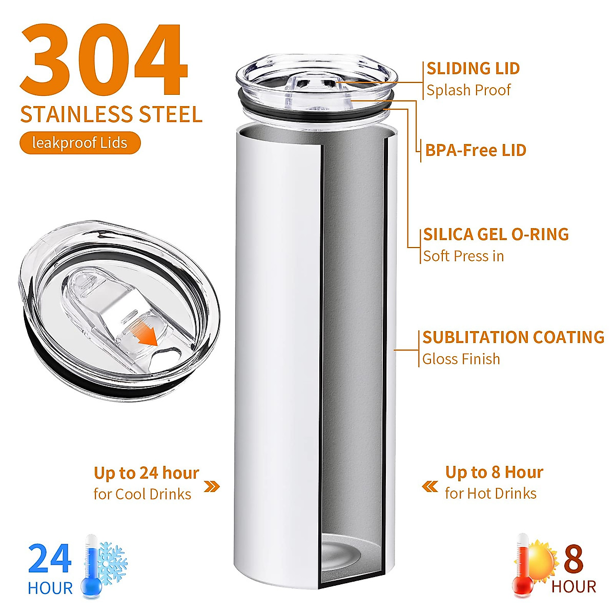 Sublimation Tumblers, KIDJFGG 8pack sublimation tumblers 20 oz skinny Straight with Lids and straws, Sublimation Shrink Wrap, Sublimation Blanks Product Stainless Steel Tumbler for Mug Press, Gift Box