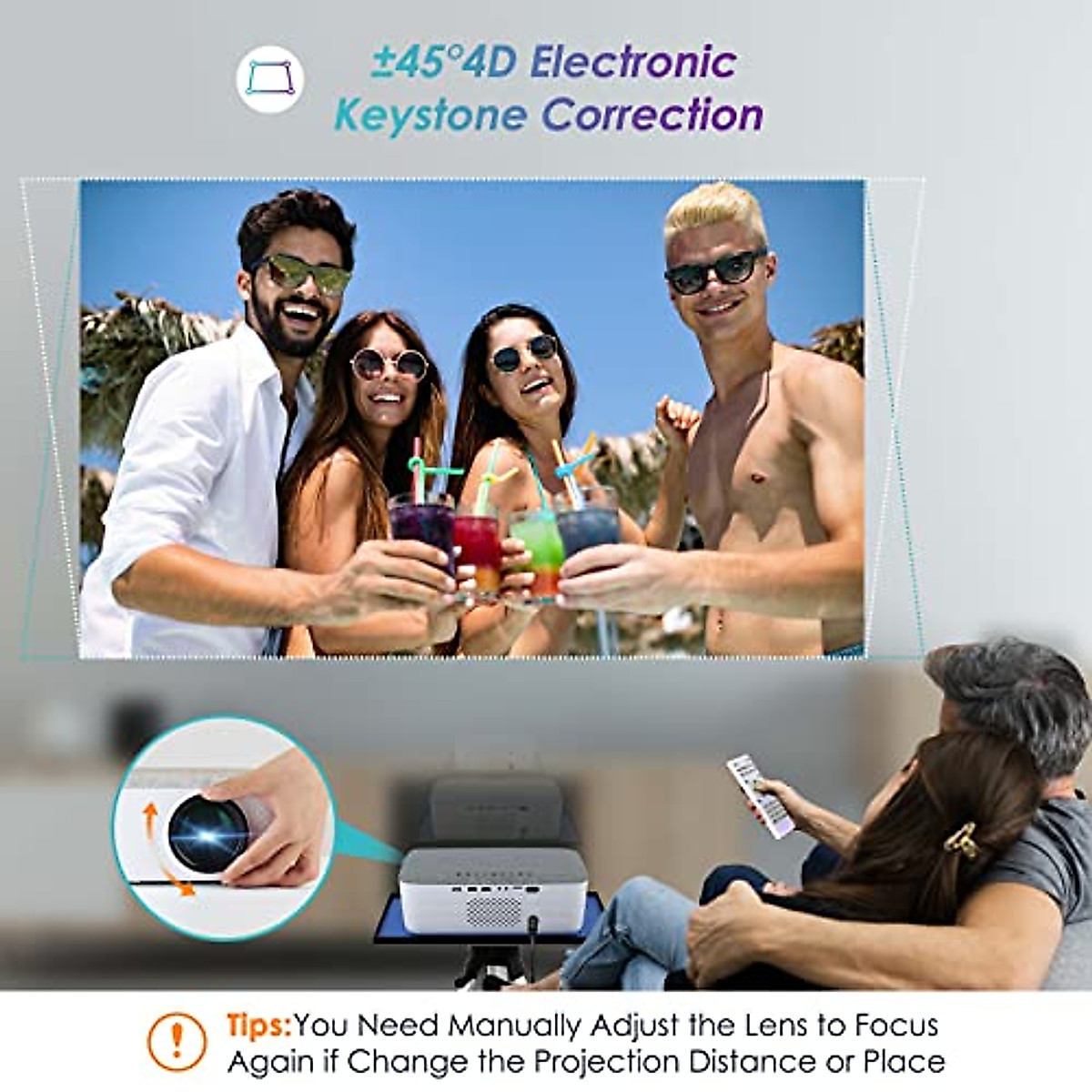 5G WiFi Projector 4K Supported - FANGOR 340ANSI Native 1080P Projector Bluetooth Outdoor Movie Projector / Full Sealed Design/Digital Keystone/300” Display/50% Zoom, for Phone/PC/DVD/TV/PS4