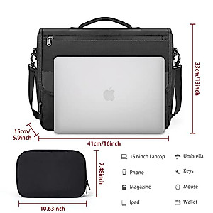 Messenger Bag for Men 15.6 Inch Waterproof Laptop Briefcase Large Satchel Shoulder Bag Work Office College Computer Laptop Bag Lightweight Crossbody Handbag Cable Organize Bag Set 2pcs, Black